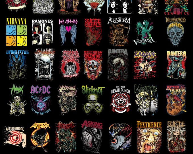30 Vintage Rock Band Logo T-shirt Designs PNG Digital Download - Etsy ...
