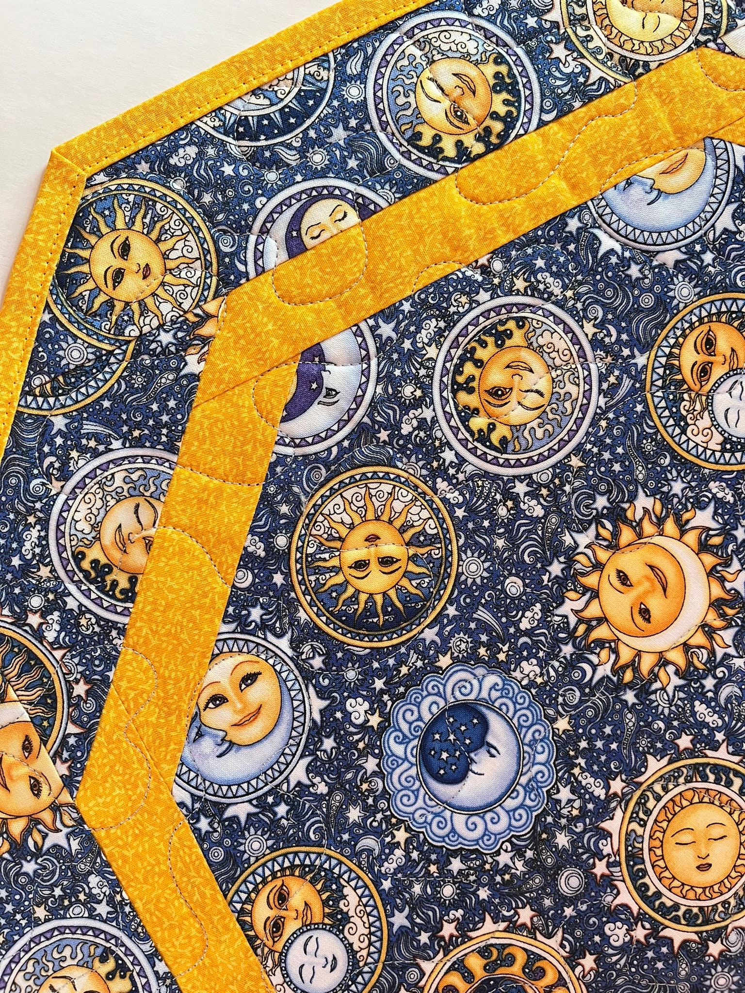 Sun, Moon, Stars Octagon Table Topper/reversible/shady Spring Quilts - Etsy