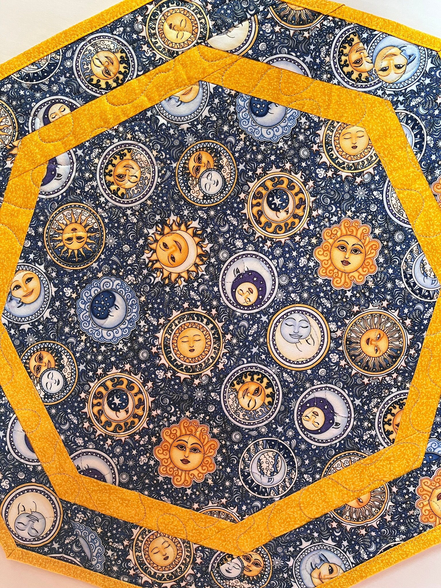Sun, Moon, Stars Octagon Table Topper/reversible/shady Spring Quilts - Etsy