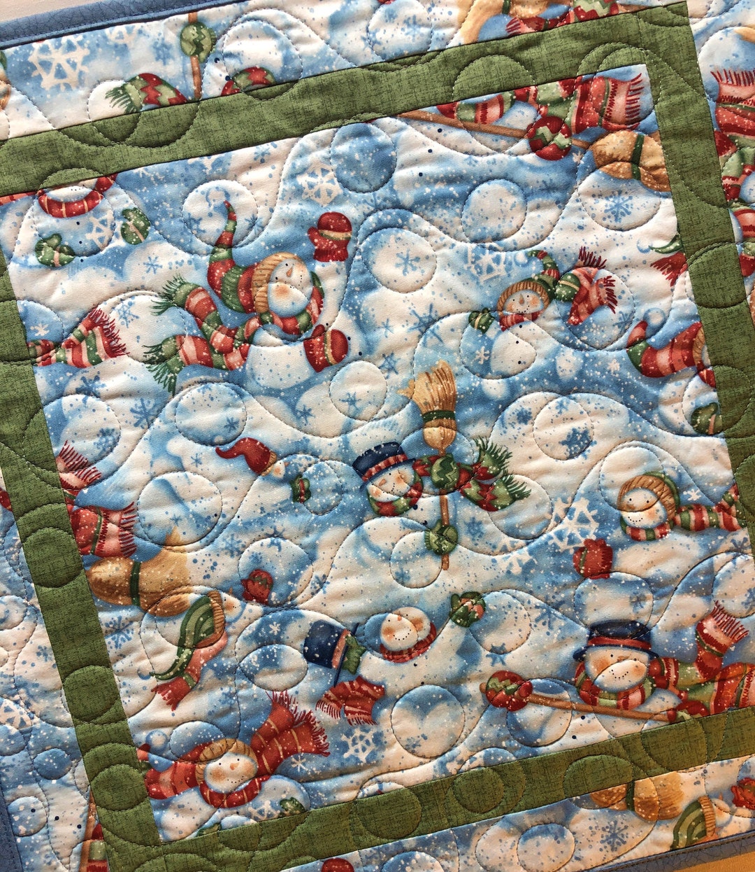 Pastel Snowmen Square Table Topper/reversible/shady Spring Quilts - Etsy