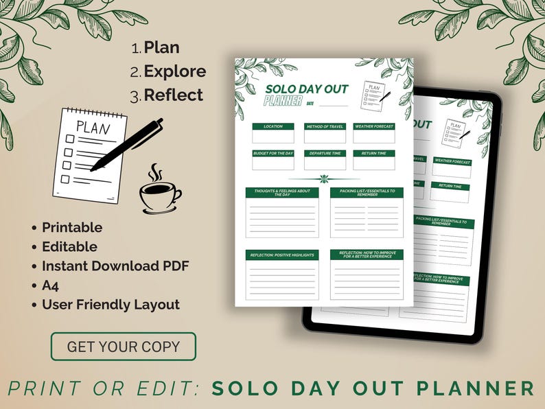 Solo Day Out Planner Instant Digital Download for Solo Adventure ...