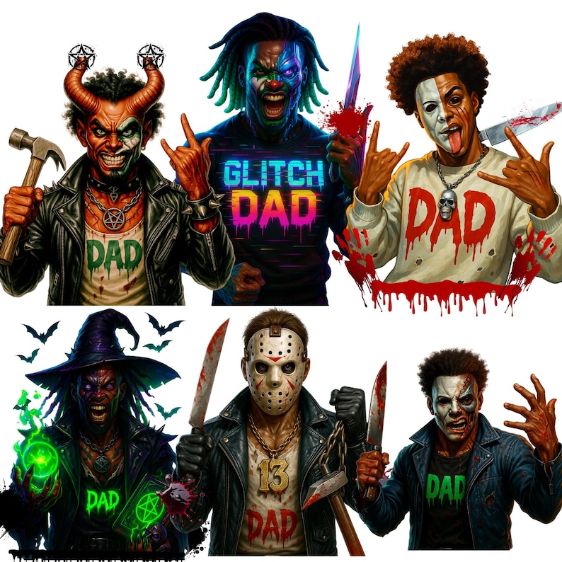 Black Horror Dad PNG Bundle,50 Halloween Scary Dad Clipart,creepy ...