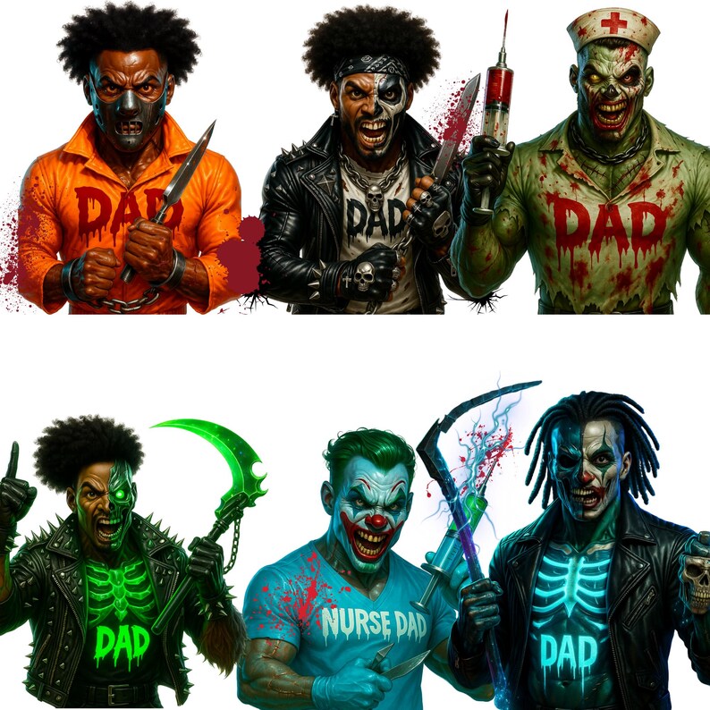 Black Horror Dad PNG Bundle,50 Halloween Scary Dad Clipart,creepy ...