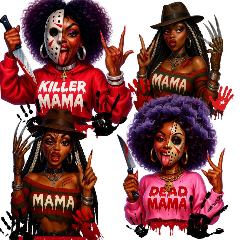 Halloween Mama Black Woman Horror Clipart Bundle,creepy Cute Afro Glam ...