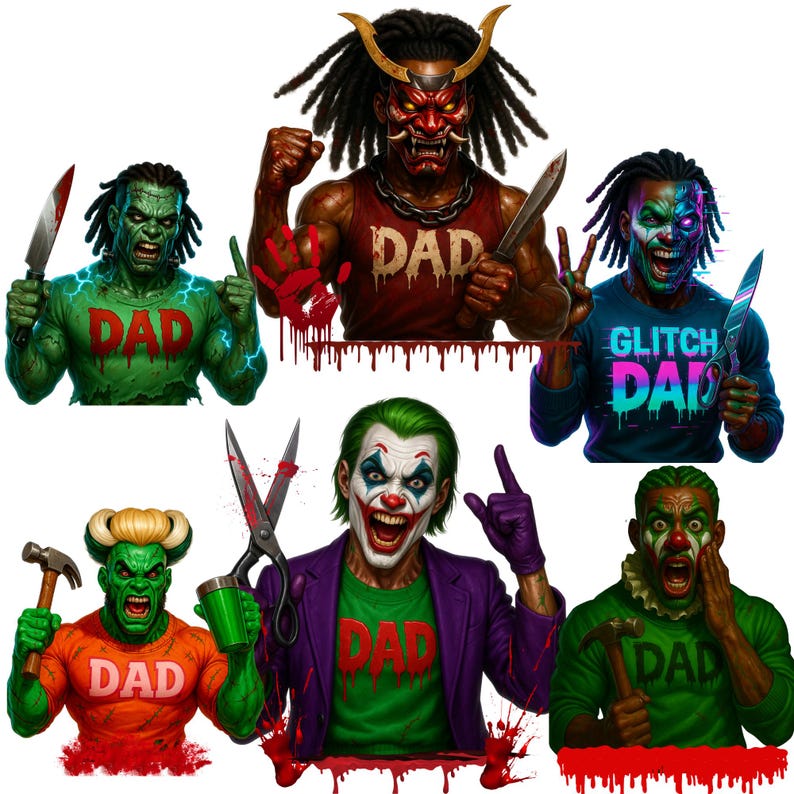 Black Horror Dad PNG Bundle,50 Halloween Scary Dad Clipart,creepy ...