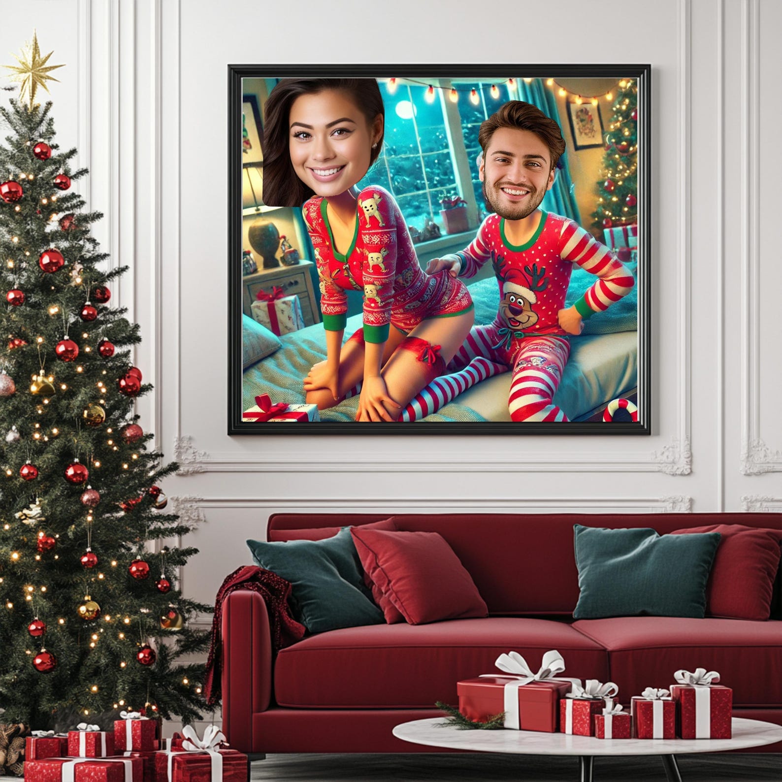 Custom Christmas Couple Portrait Poster,chrıstmas Gift,funny and ...