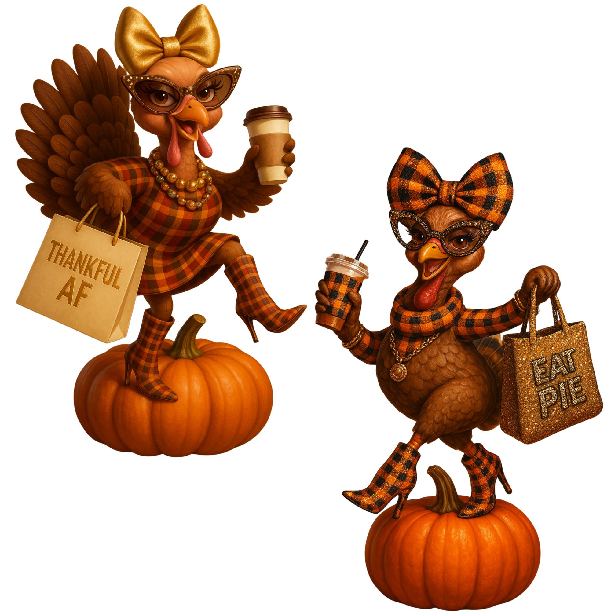 Boujee Turkey PNG Bundle,glam Thanksgiving Turkey Clipart,fashionable ...