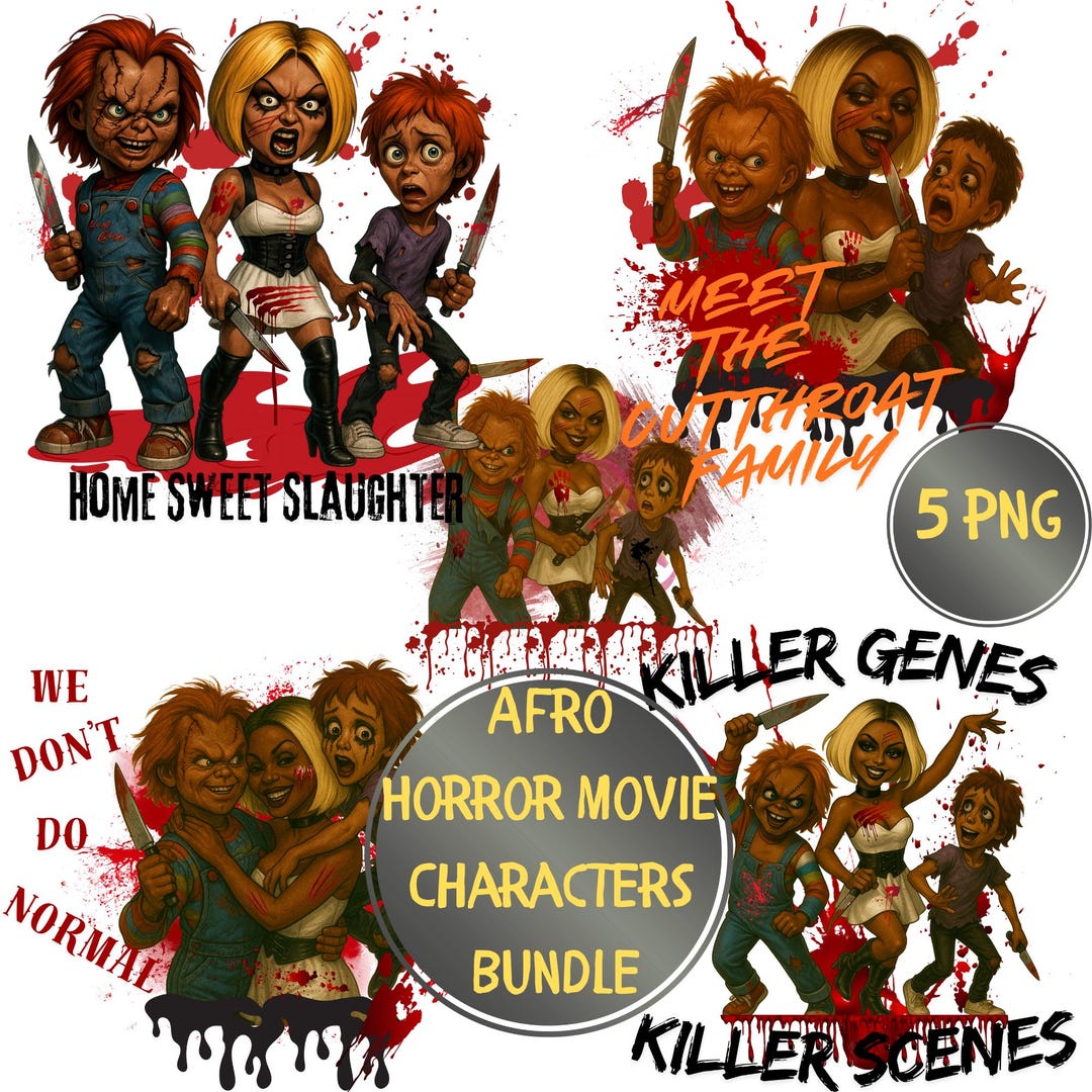 Afro Horror Movie Characters Bundle,creepy Killer Family Png,scary ...