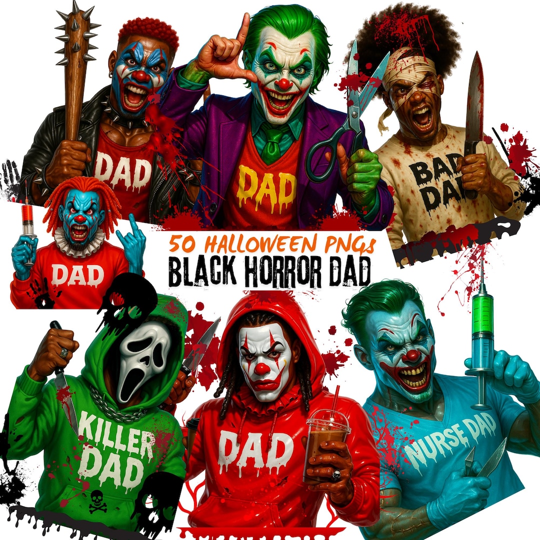 Black Horror Dad PNG Bundle,50 Halloween Scary Dad Clipart,creepy ...