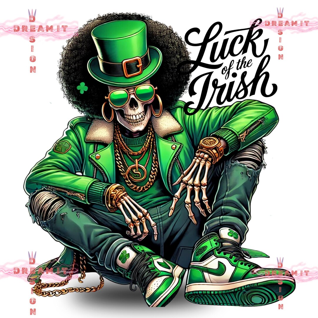 Afro Skeleton Leprechaun Png,cool St.patrick’s Day Sublimation,green ...