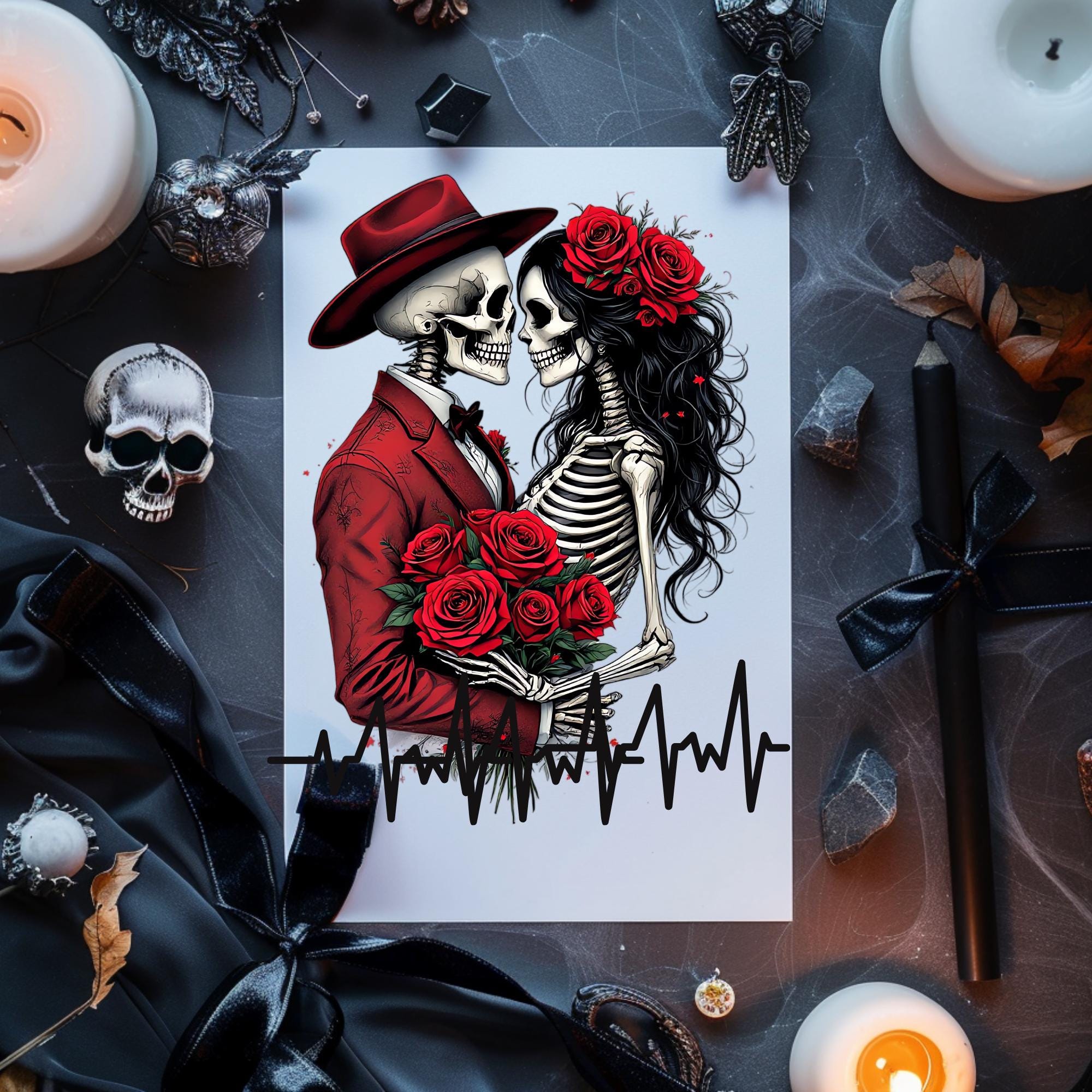 Romantic Skeleton Couple Png,gothic Valentine’s Day Clipart,day of the ...