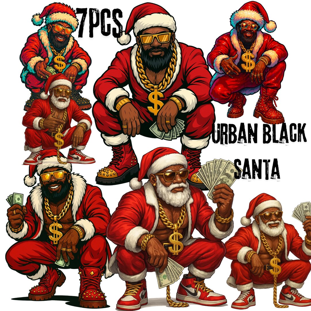 Urban Black Santa PNG Bundle,hip Hop Santa Clipart,gangsta Santa ...