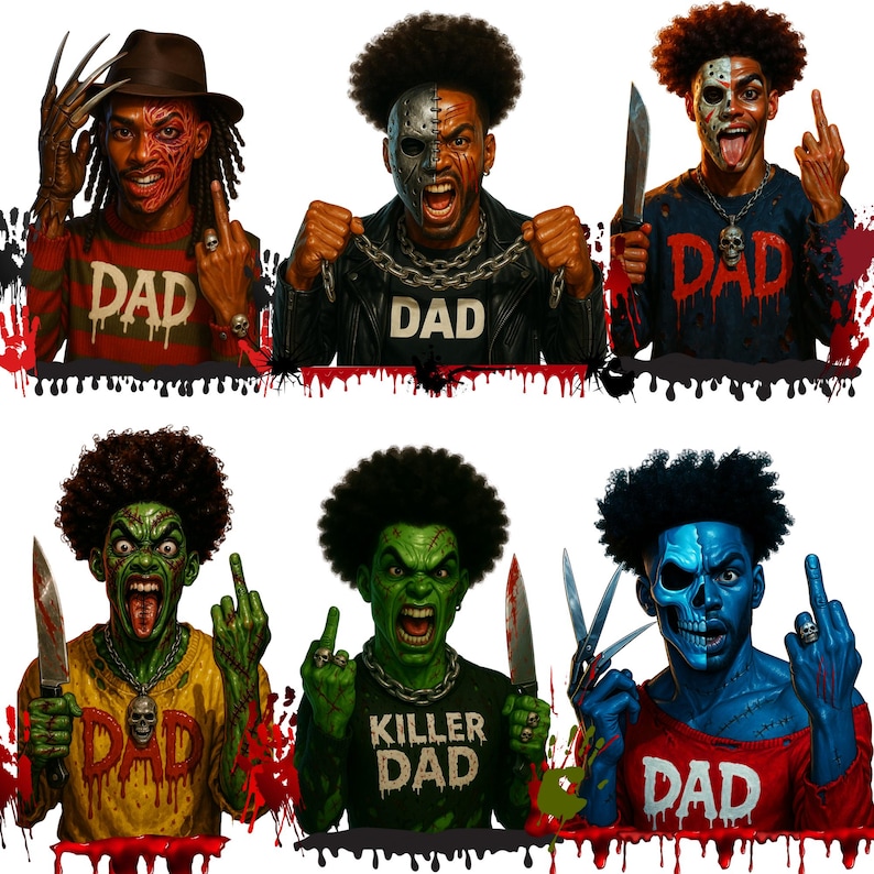 Black Horror Dad PNG Bundle,50 Halloween Scary Dad Clipart,creepy ...