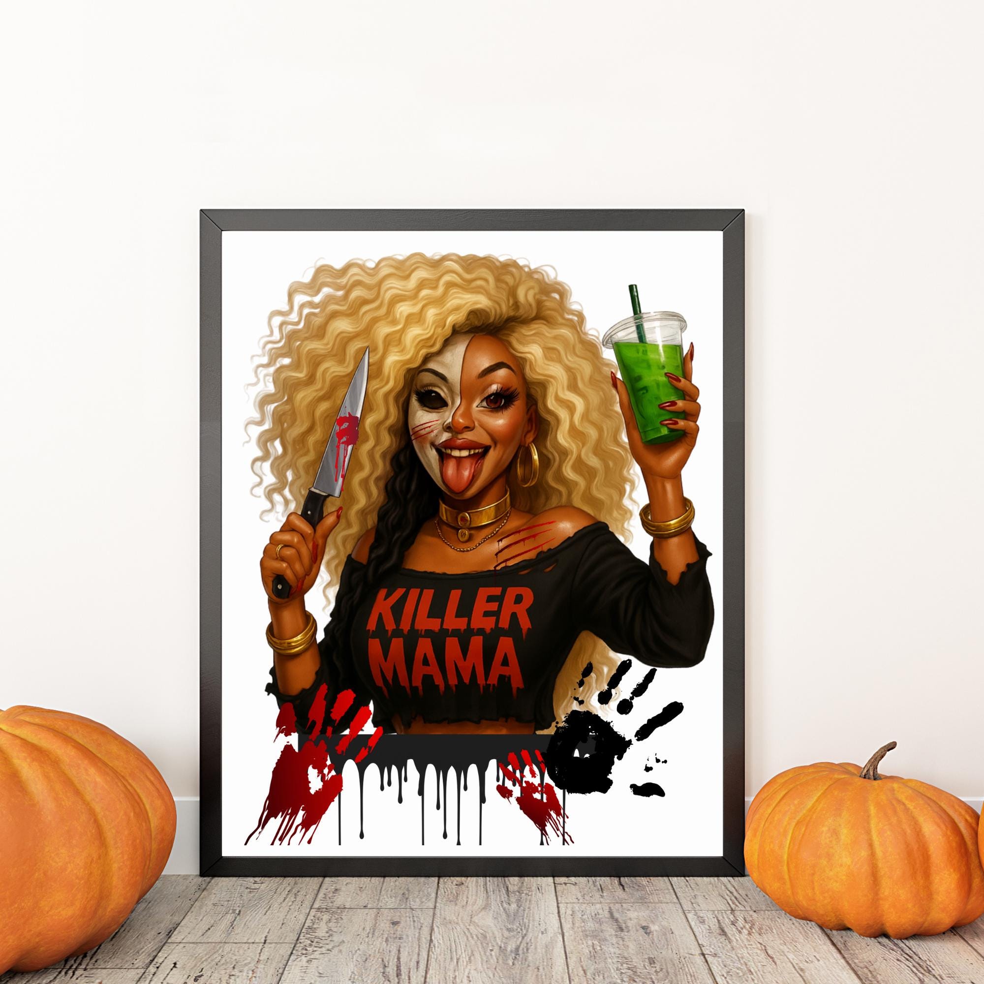 Halloween Mama Black Woman Horror Clipart Bundle,creepy Cute Afro Glam ...