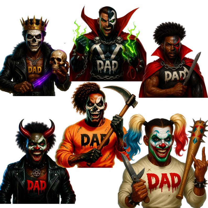 Black Horror Dad PNG Bundle,50 Halloween Scary Dad Clipart,creepy ...