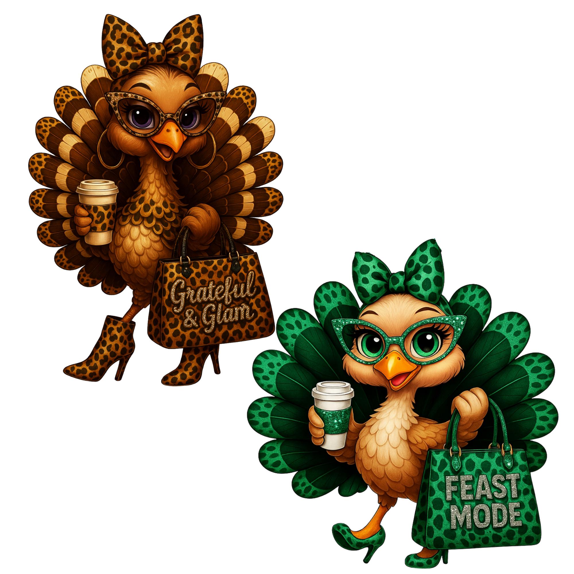 Boujee Turkey PNG Bundle,glam Thanksgiving Turkey Clipart,fashionable ...