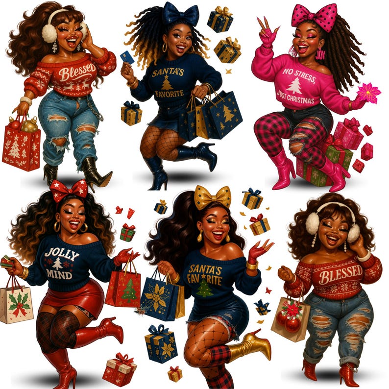 Jolly & Sassy Christmas Black Girls Clipart,motivational Holiday PNG ...