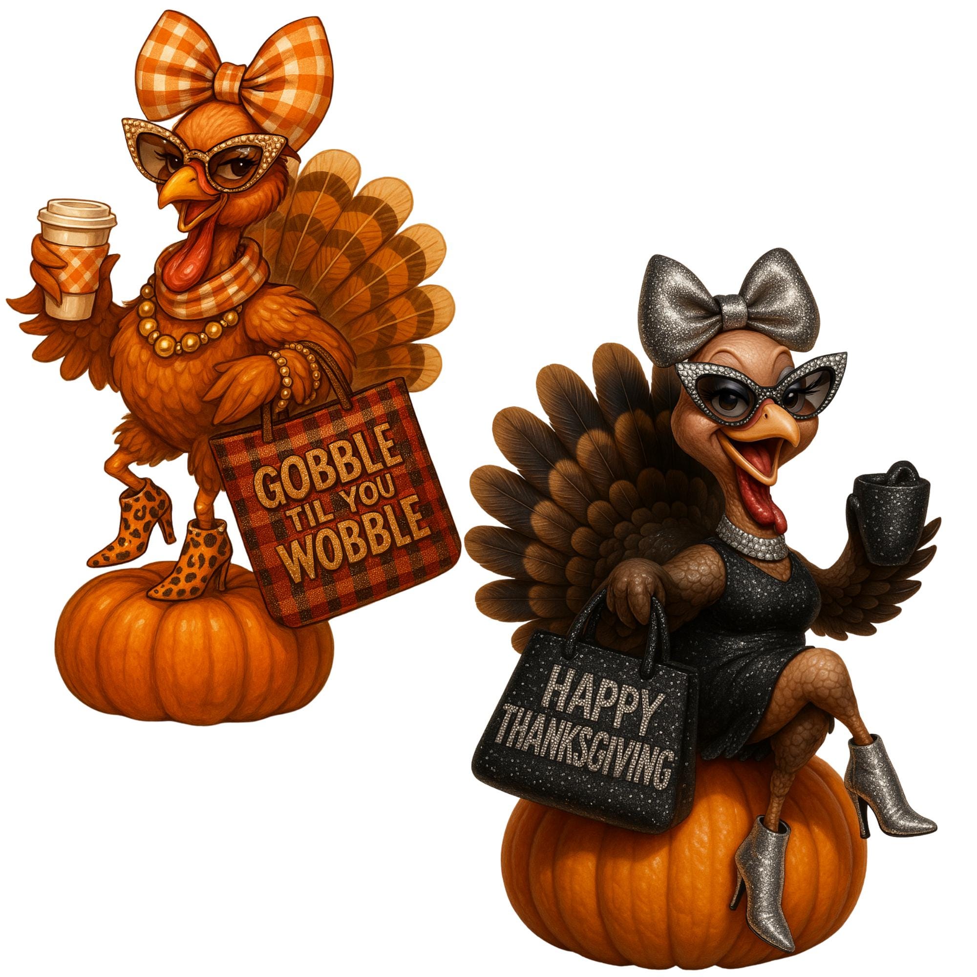 Boujee Turkey PNG Bundle,glam Thanksgiving Turkey Clipart,fashionable ...