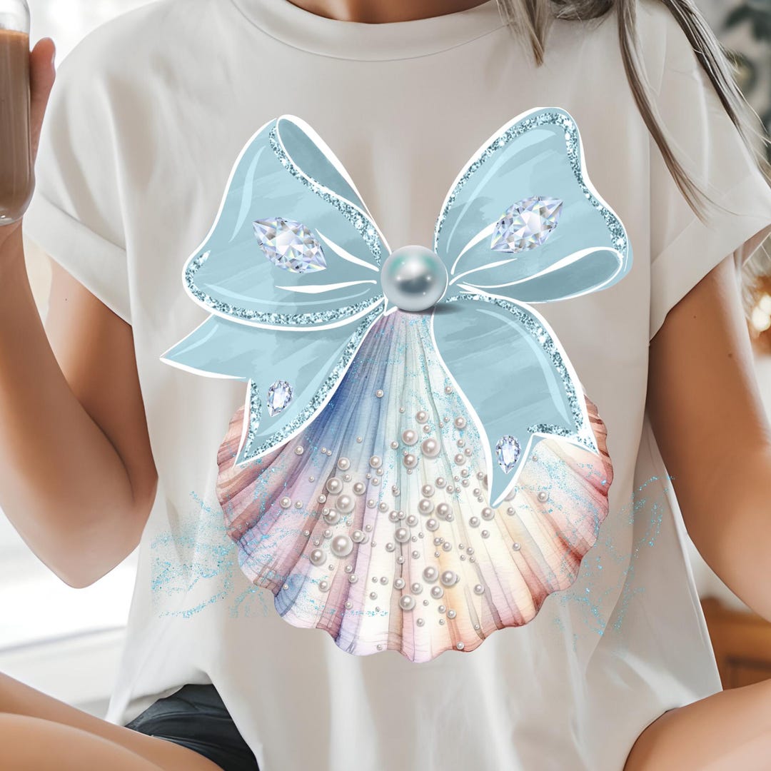Coquette Seashell Bow Png,pearl Bow Png,blue Seashell Png,retro Summer ...