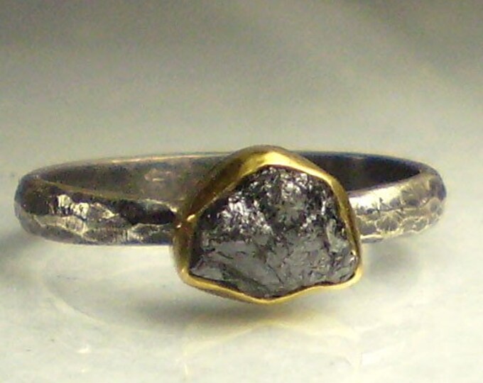 Natural Rough Black Diamond Engagement Ring - 22k Gold and Sterling - Etsy