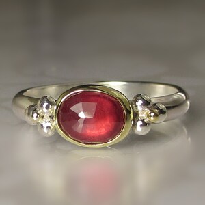Ruby Ring, Inverted Ruby Ring, Sterling Silver and 18k Gold Granulated ...
