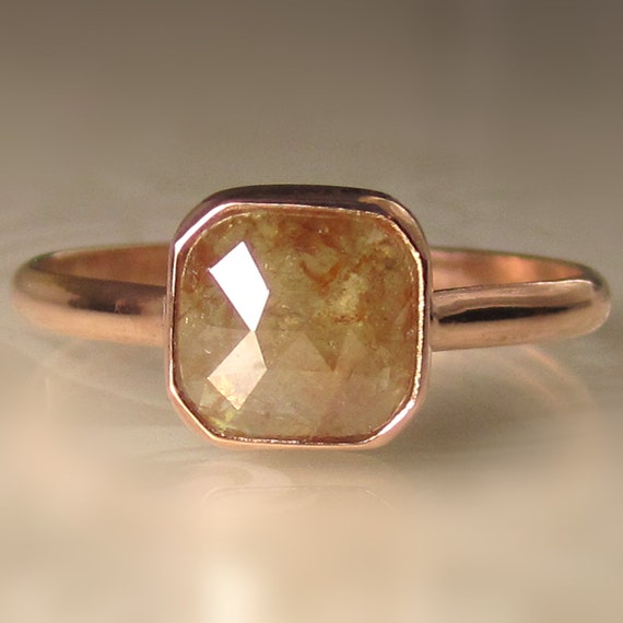Rose Cut Diamond Engagement Ring 14k Rose Gold Diamond Ring | Etsy