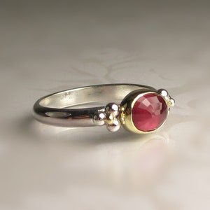 Ruby Ring, Inverted Ruby Ring, Sterling Silver and 18k Gold Granulated ...