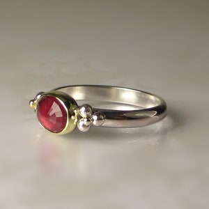 Ruby Ring, Inverted Ruby Ring, Sterling Silver and 18k Gold Granulated ...