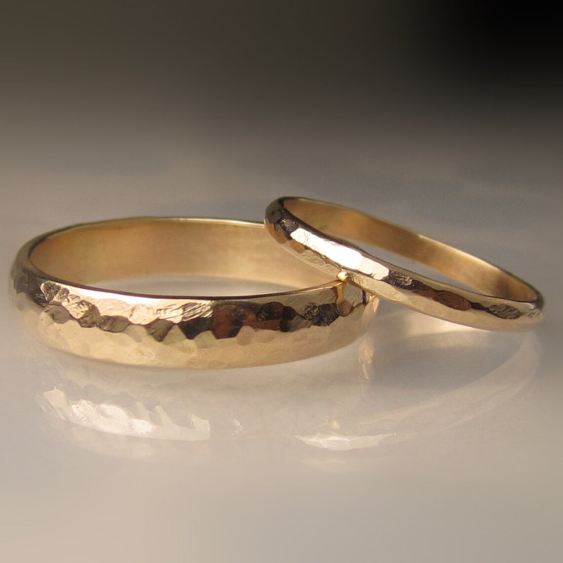 Gold Wedding Band Set Recycled 10k Yellow Gold 4mm and 2mm - Etsy