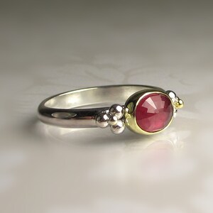 Ruby Ring, Inverted Ruby Ring, Sterling Silver and 18k Gold Granulated ...