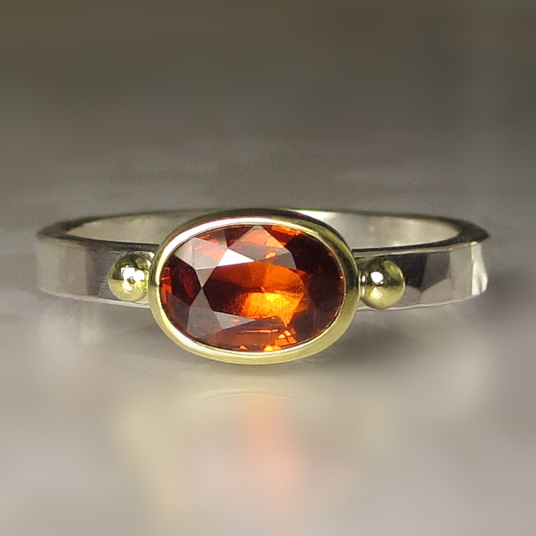 Spessartite Garnet Ring, Hammered Spessarite Ring, Faceted Spessartine ...