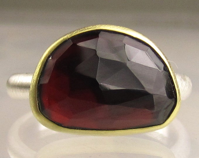 Rose Cut Garnet Ring - 18k Gold and Sterling - Etsy