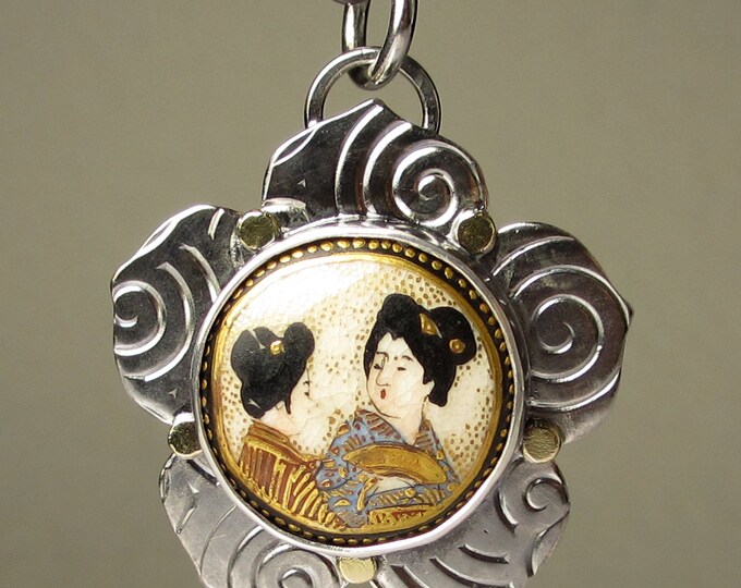 Antique Satsuma Pendant, Satsuma Women Pendant, Sakura Satsuma Necklace ...