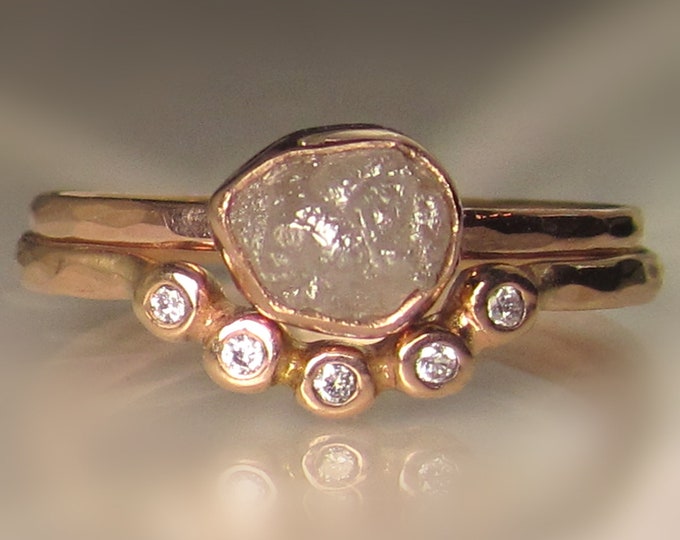 Rough Diamond Engagement Ring, 14k Rose Gold Rough Diamond Ring, Raw ...