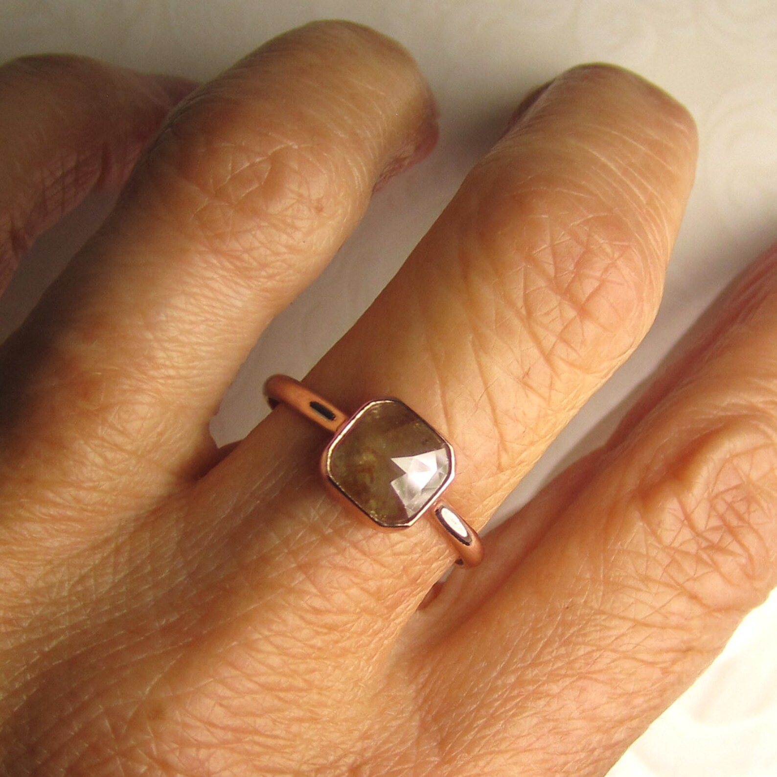 Rose Cut Diamond Engagement Ring 14k Rose Gold Diamond Ring - Etsy