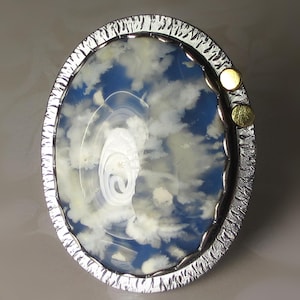 Big Plume Agate Ring, Cloud Stone Ring, Oxidized Plume Agate Ring, 14k ...