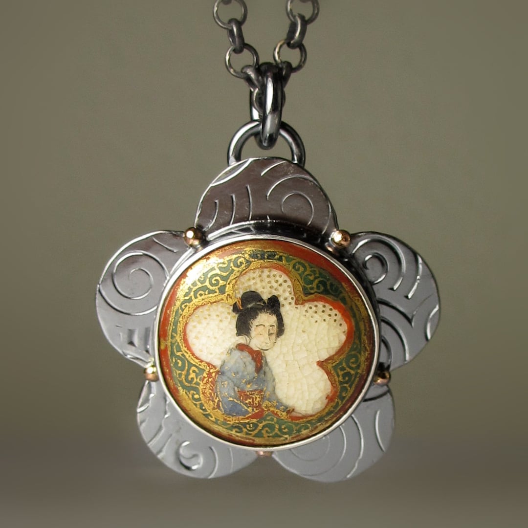 Antique Satsuma Pendant, Satsuma Woman Pendant, Sakura Satsuma Necklace ...