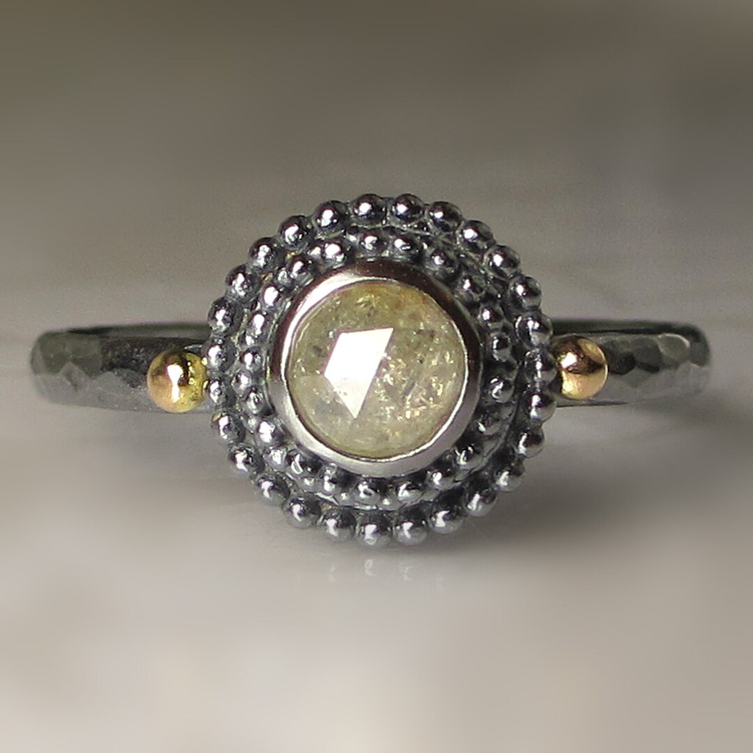 Rose Cut Diamond Ring, Oxidized Rose Cut Diamond Engagement Ring, 14k ...