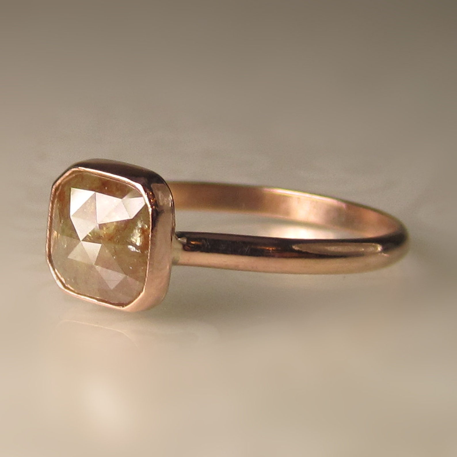 Rose Cut Diamond Engagement Ring 14k Rose Gold Diamond Ring | Etsy