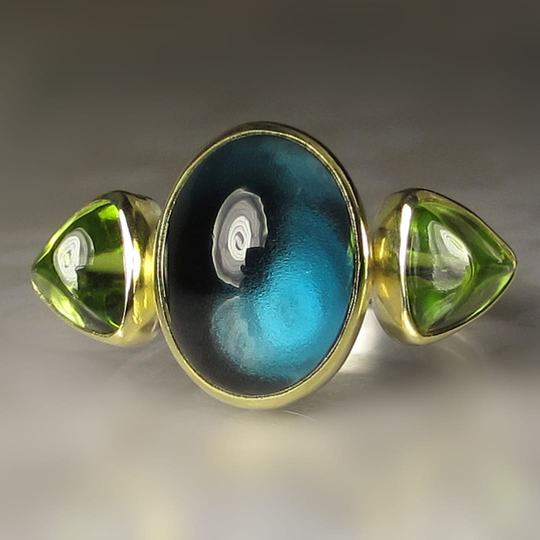 London Blue Topaz and Peridot Ring 18k Gold and Sterling - Etsy