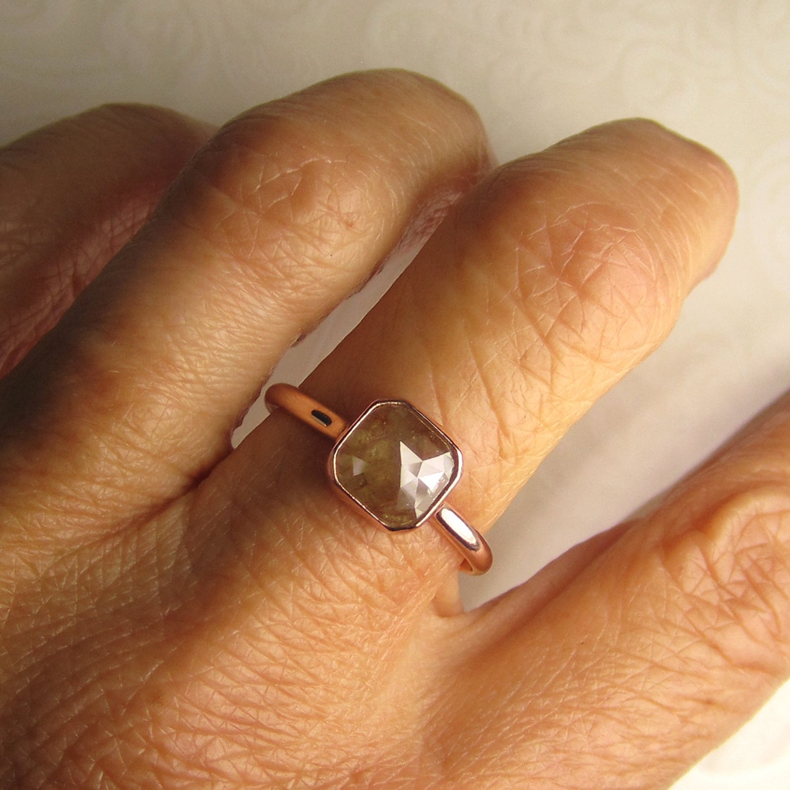 Rose Cut Diamond Engagement Ring 14k Rose Gold Diamond Ring - Etsy