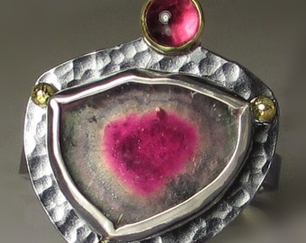 Watermelon Tourmaline Ring, Watermelon Tourmaline Slice Ring, 18k Gold ...