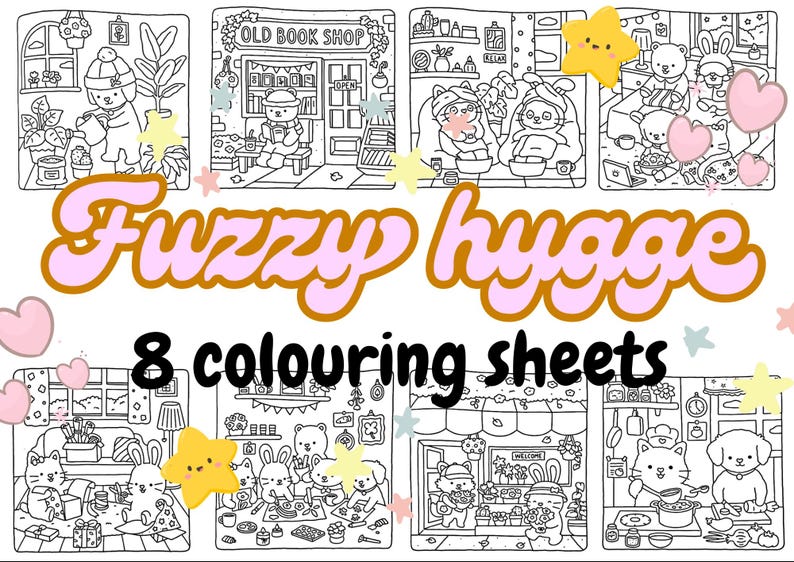 Cozy Fuzzy Friends : 8 Cute Coloring Sheets With Cozy Cute Fuzzy ...