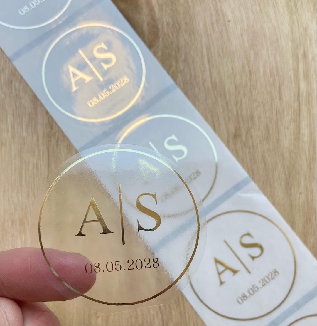 50 X Foiled Wedding Monogram Initials Stickers, Personalised Wedding ...