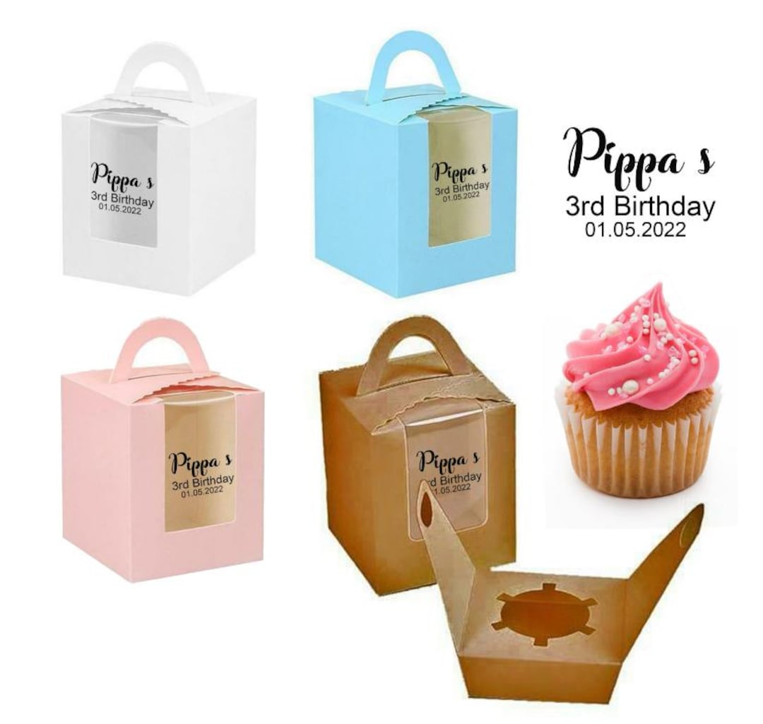 Personalised Single Cupcake Cake Boxes Window Box Birthday Party ...