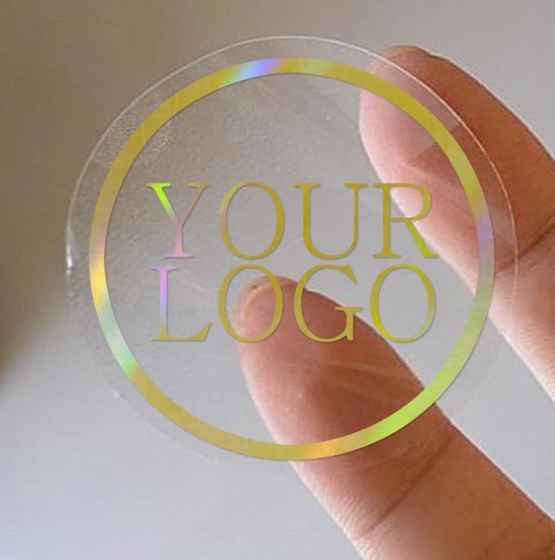 100 Holographic Gold Foil Clear Round Stickers | Custom Logo Rainbow ...