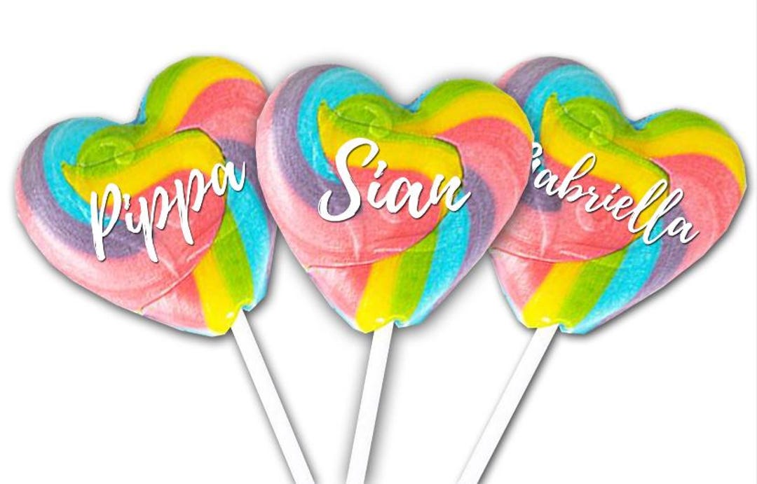 Rainbow Lollipops Personalised Printed White Name Party Favour Girls ...