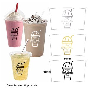 100 X Custom Clear Logo Tapered Cup Labels Smoothie Milkshake ...
