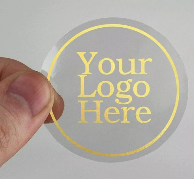 100 Holographic Gold Foil Clear Round Stickers | Custom Logo Rainbow ...