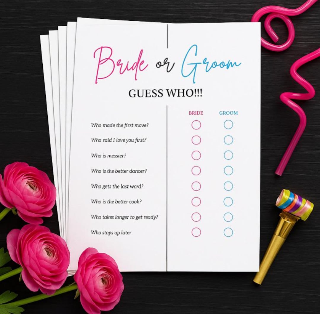 Bride or Groom Guess Who Game Cards – A6 Hen Party Games – Fun Wedding ...
